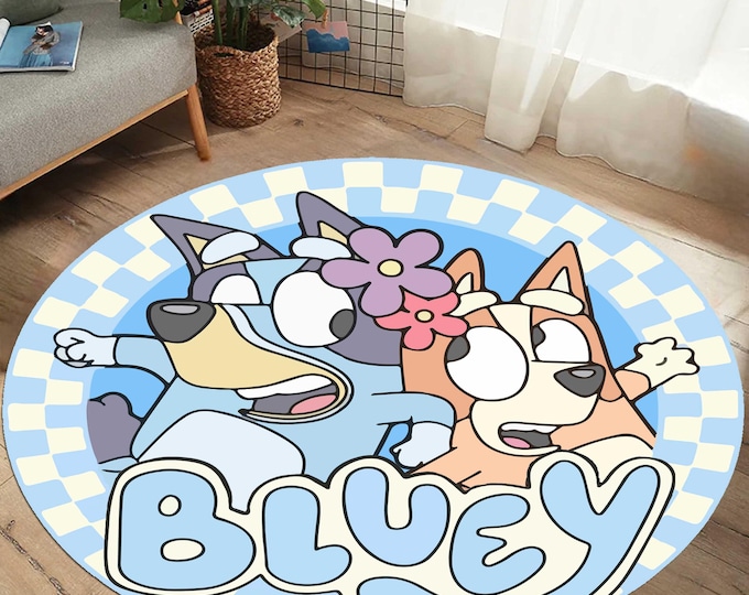 Bluey Kids Room Round Rug, Bluey, Bingo, Cartoon Characters Rug ...