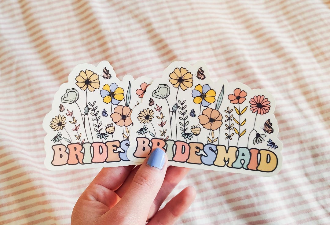 Bridesmaid Sticker| Waterproof Sticker| Wedding Party Sticker| Floral ...