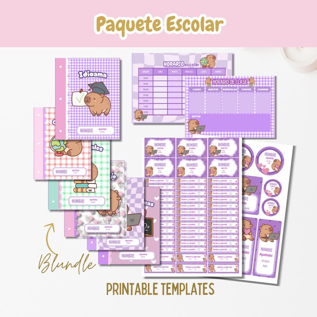 Kit Escolar Imprimible Capibara-school Planner & Name Labels-horario Y ...