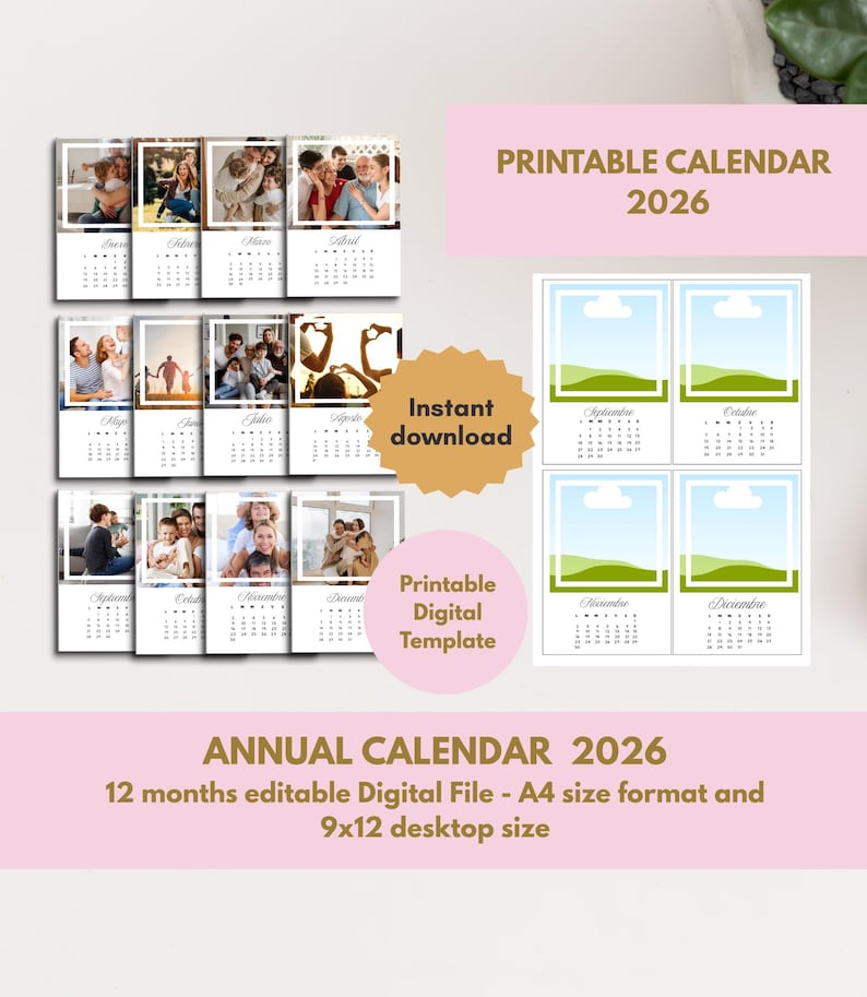 2026 Photo Calendar Template | Editable Desk Calendar | Personalized ...