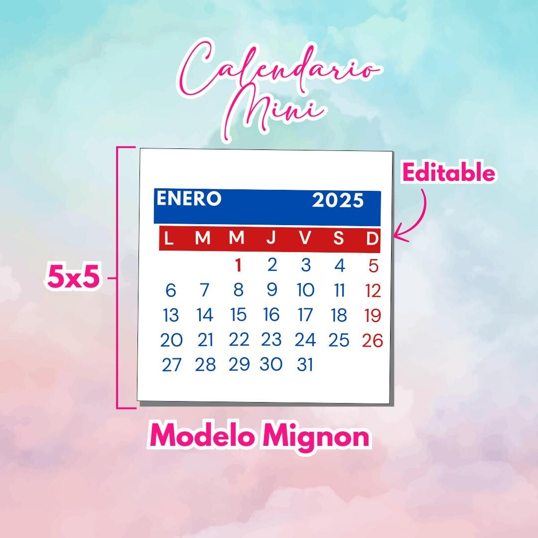 Mini Annual Calendar 2025 Size 5x5 in Spanish, Pack of 3 A4 Templates ...