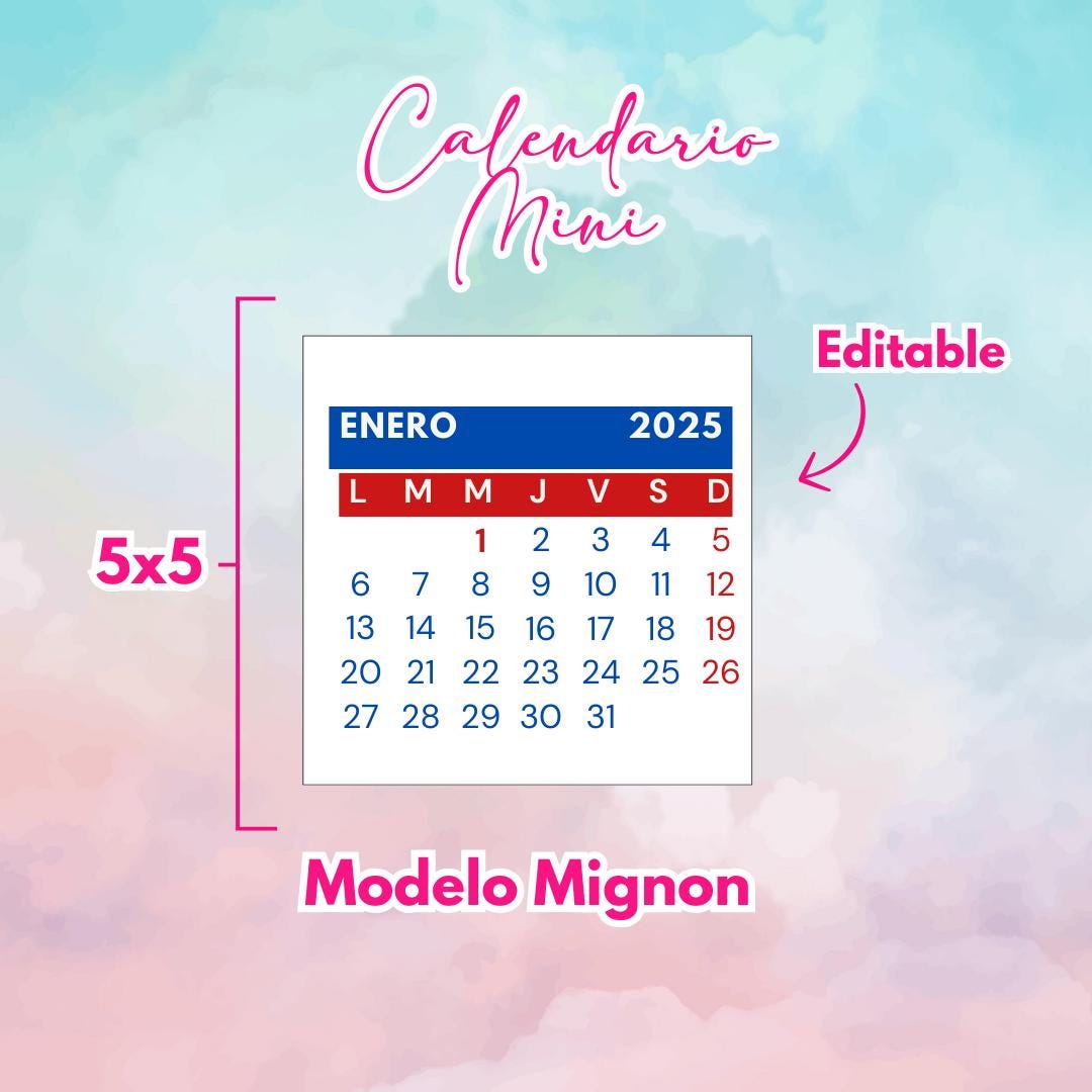 Mini Calendar 2025 Yearly Printable in Spanish PDF Instant Download ...