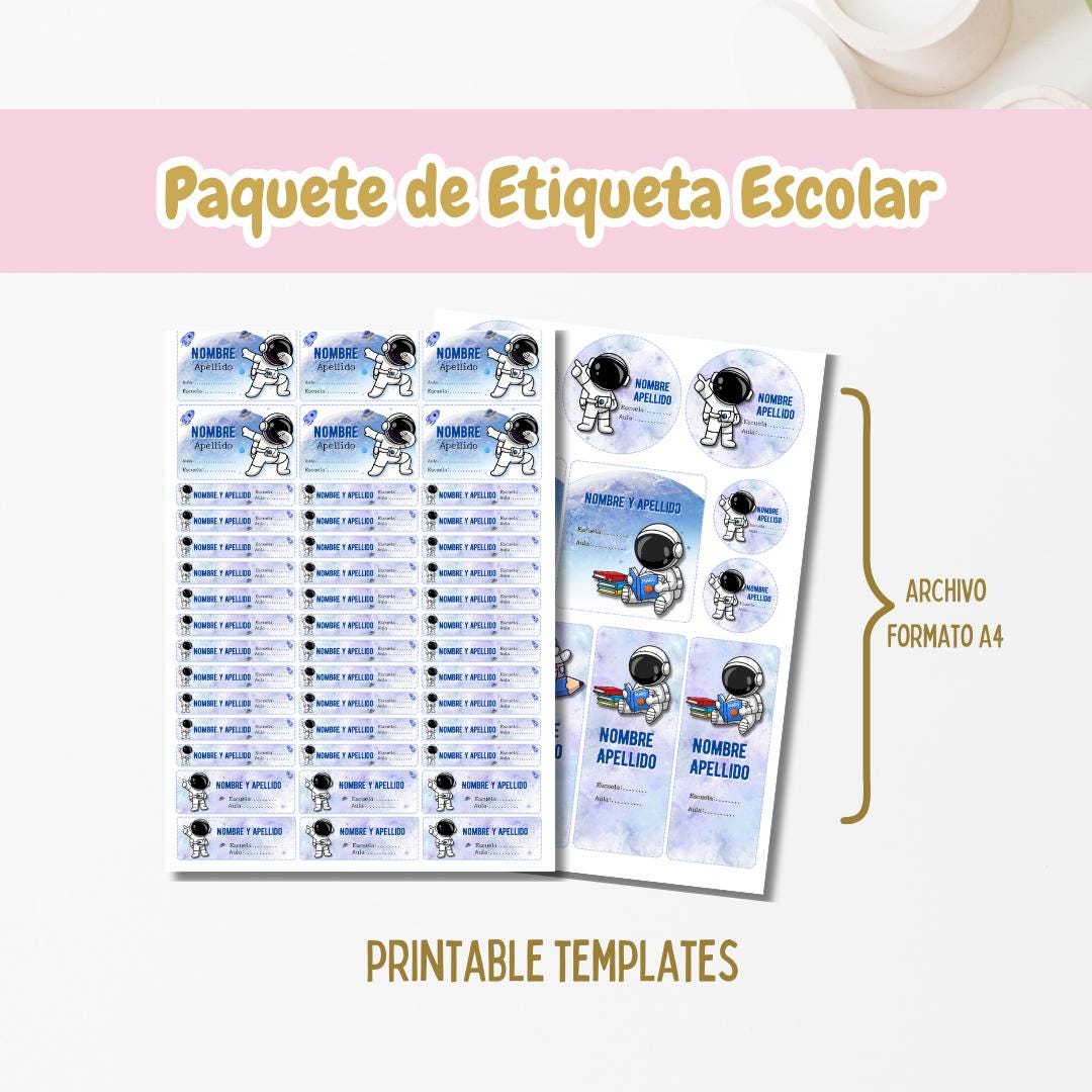 Printable Space Astronaut School Label Templates-school Supply Label ...