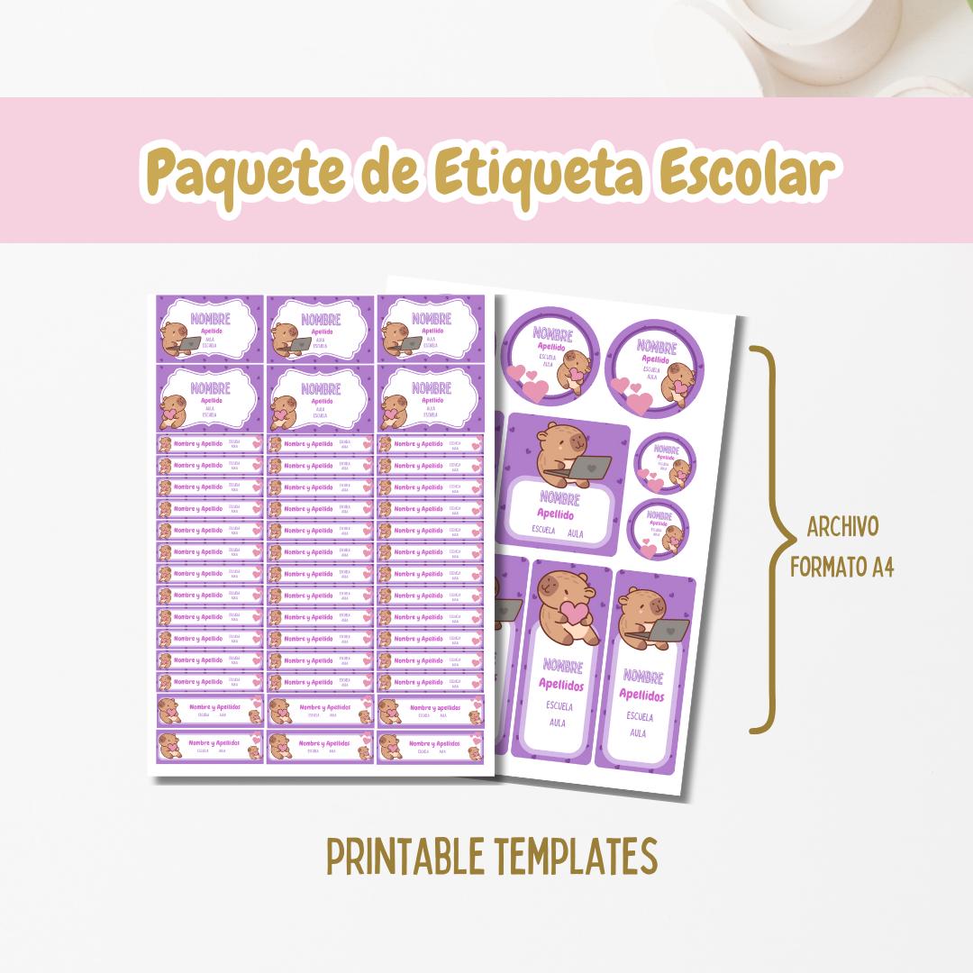 Capybara Personalized School Name Labels-Editable Sticker Pack,Names ...