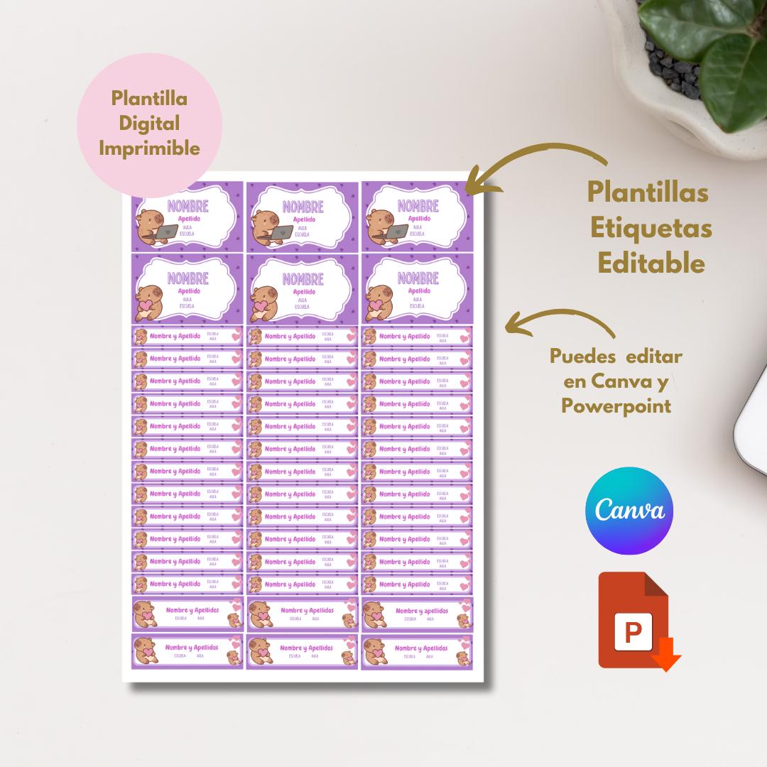 Capybara Personalized School Name Labels-Editable Sticker Pack,Names ...