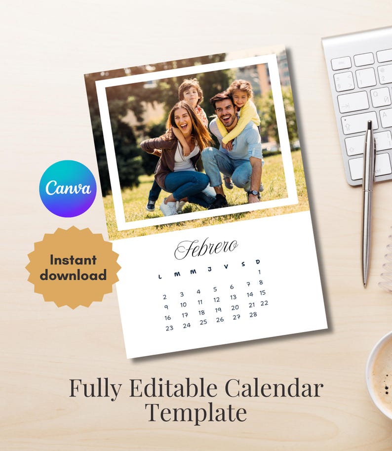 2026 Calendar With Photo Frame | Editable Template in Canva | Desktop ...