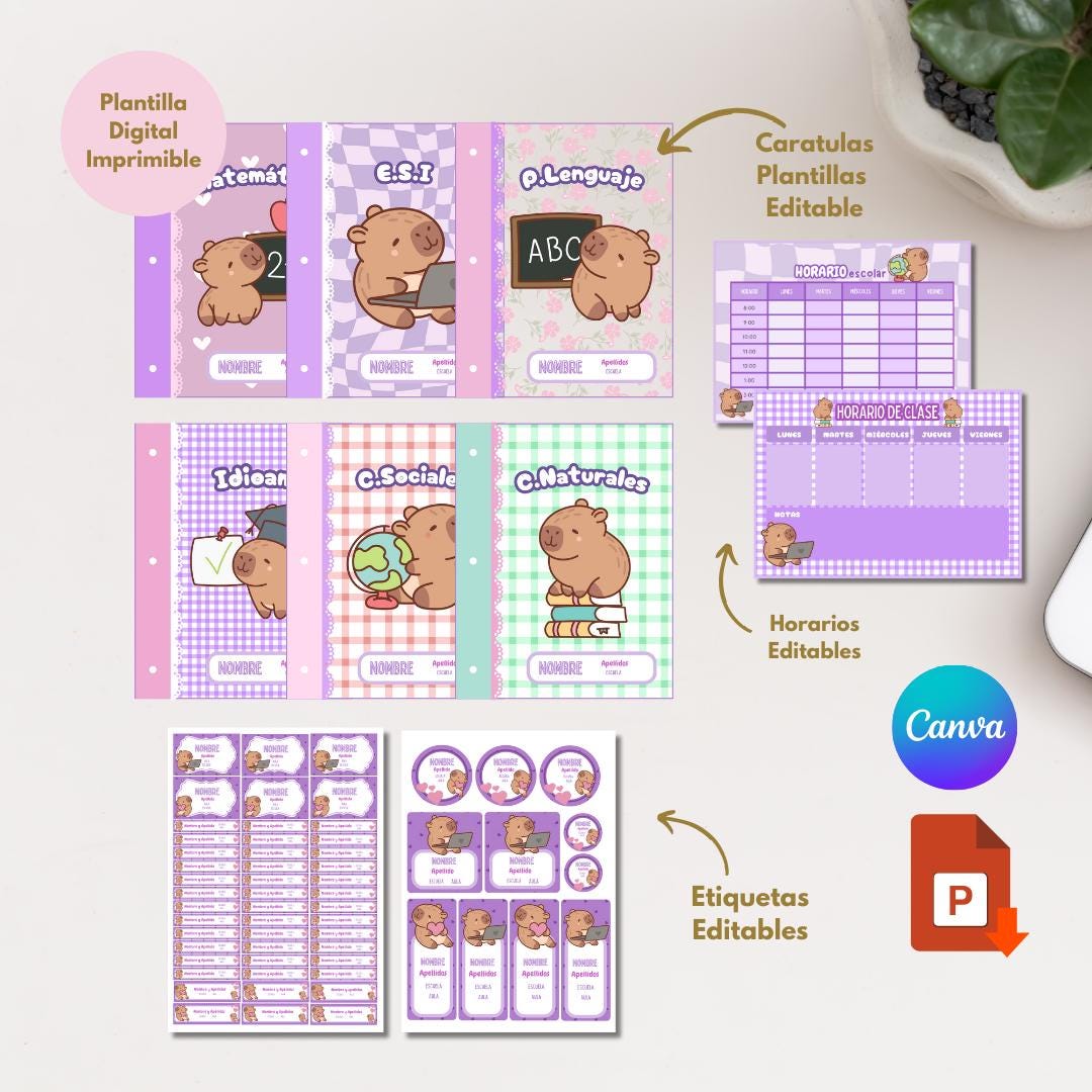 Capybara Printable School Kit - School Planner & Name Labels - Schedule ...