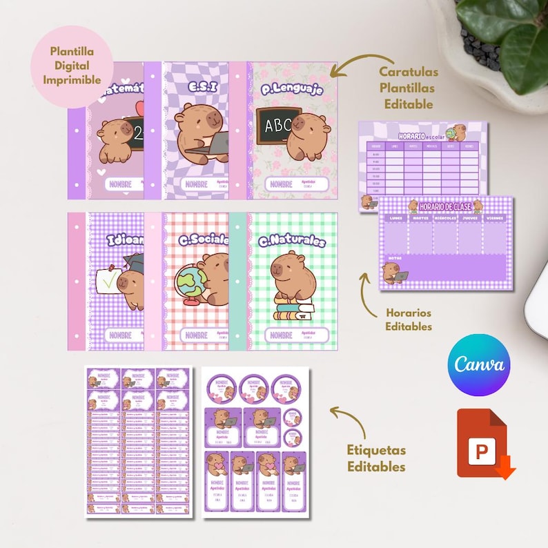 Capybara Printable School Kit - School Planner & Name Labels - Schedule ...
