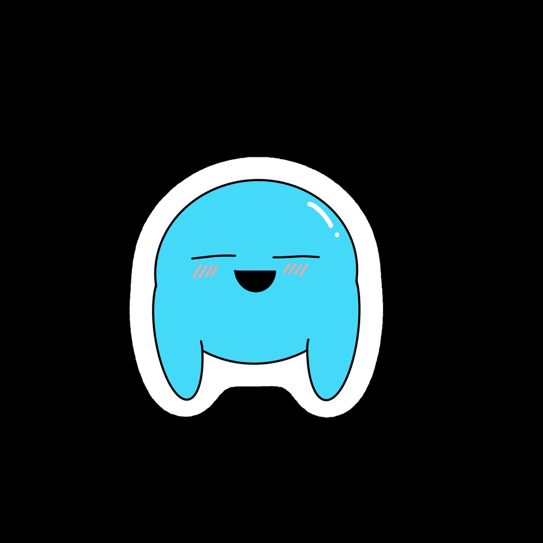 Blue Happy Blob Budd Vinyl Sticker, Laptop Sticker, Water Bottle ...
