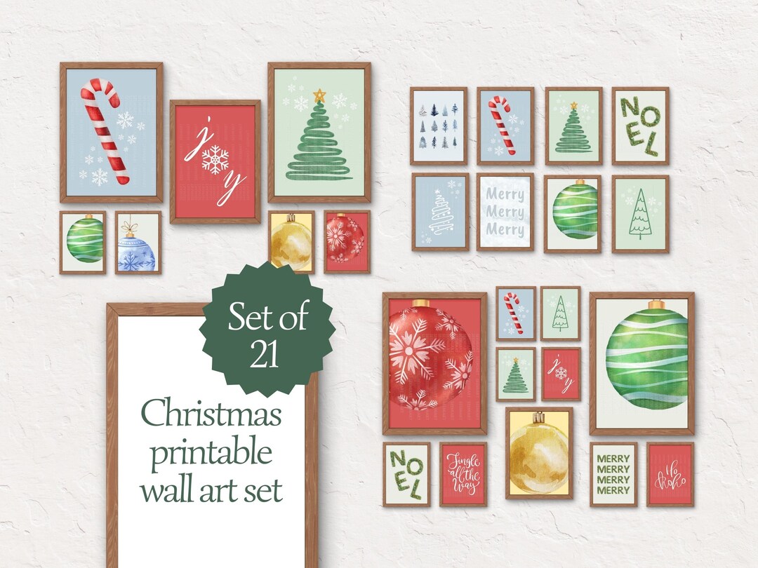 21 Minimalist Vintage Christmas Wall Art Bundle, Holiday Gallery Wall ...
