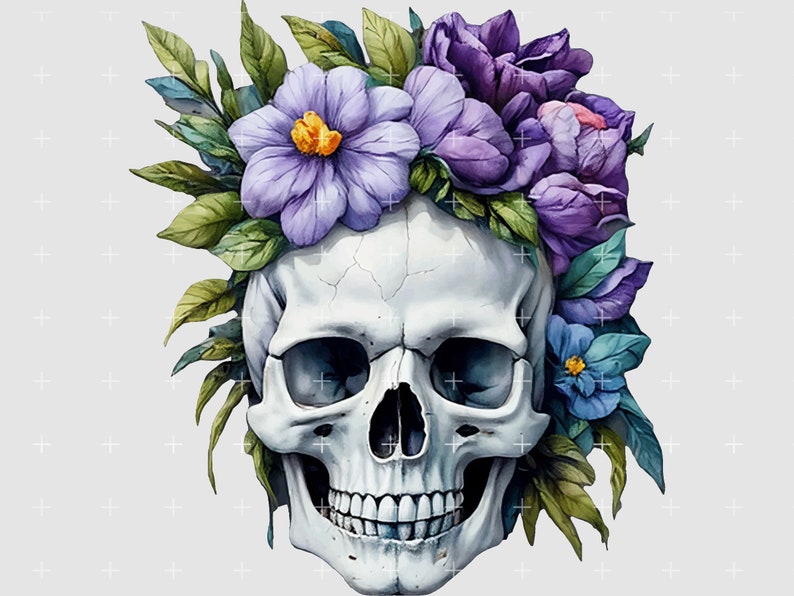 60 PNG Watercolor Floral Skull Clipart, Gothic Clipart, Fantasy Clip ...