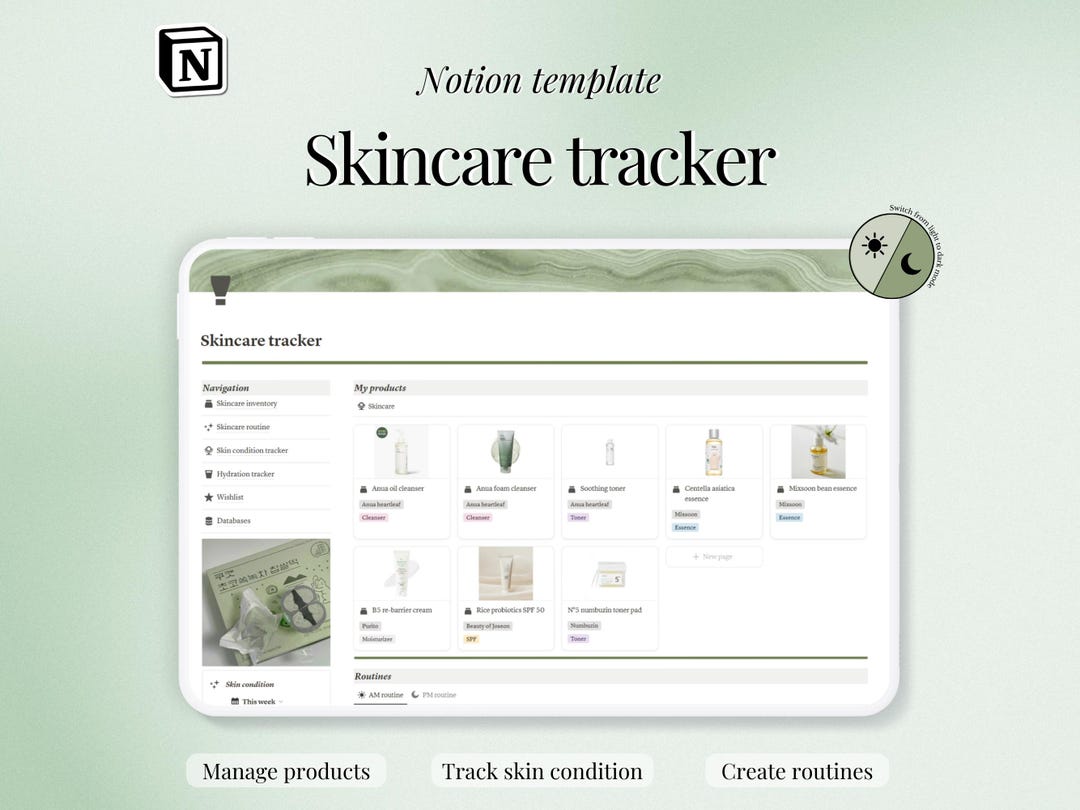 Skincare Tracker - Notion Template Digital Skincare Planner, Manage ...