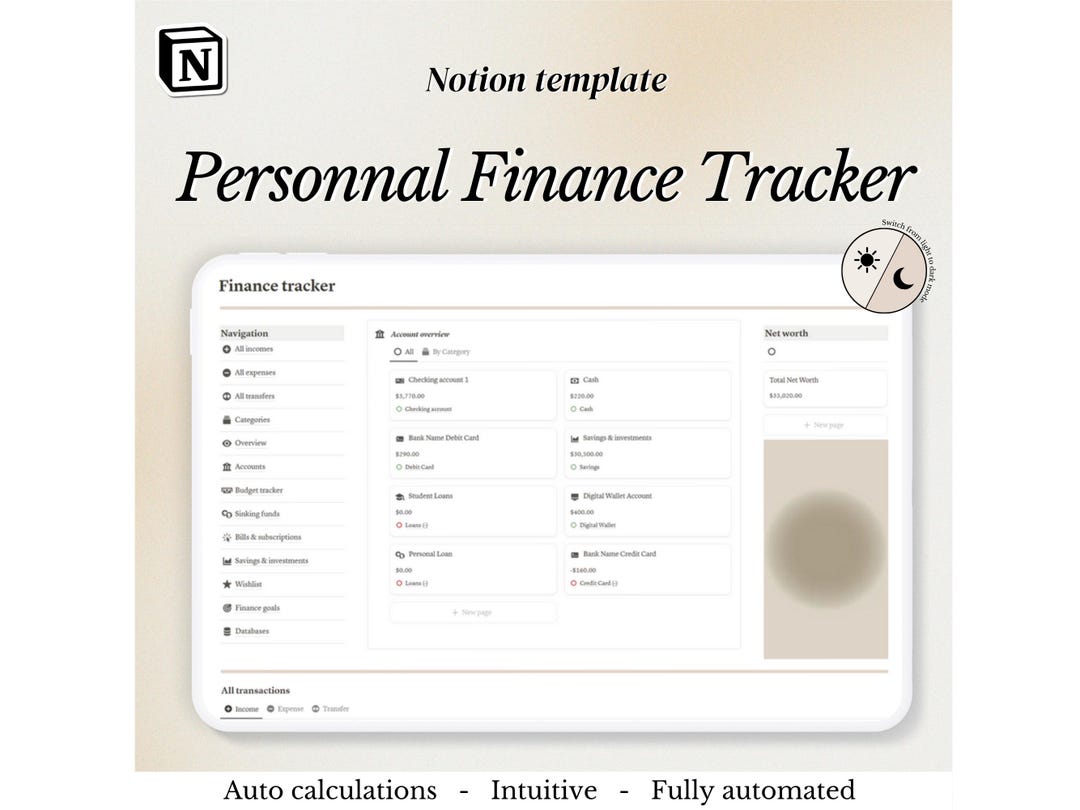 Finance Tracker - Notion Template Finance Planner, Track Income ...