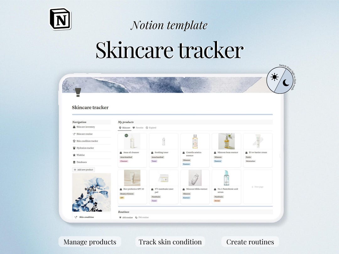 Skincare Tracker - Notion Template Digital Skincare Planner, Manage ...
