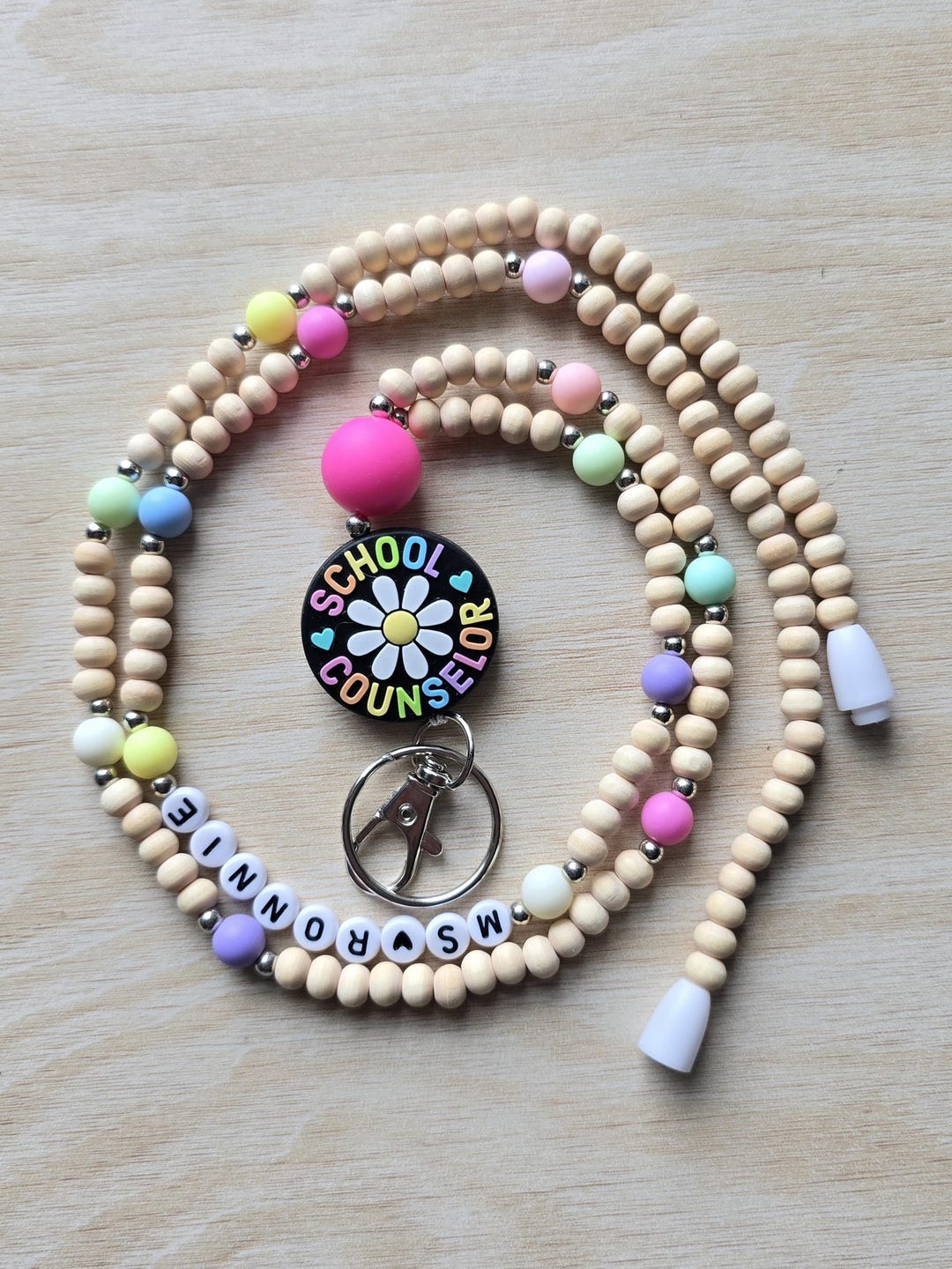 School Counselor Lanyard Wooden Beaded Personalized With Name: Back to ...