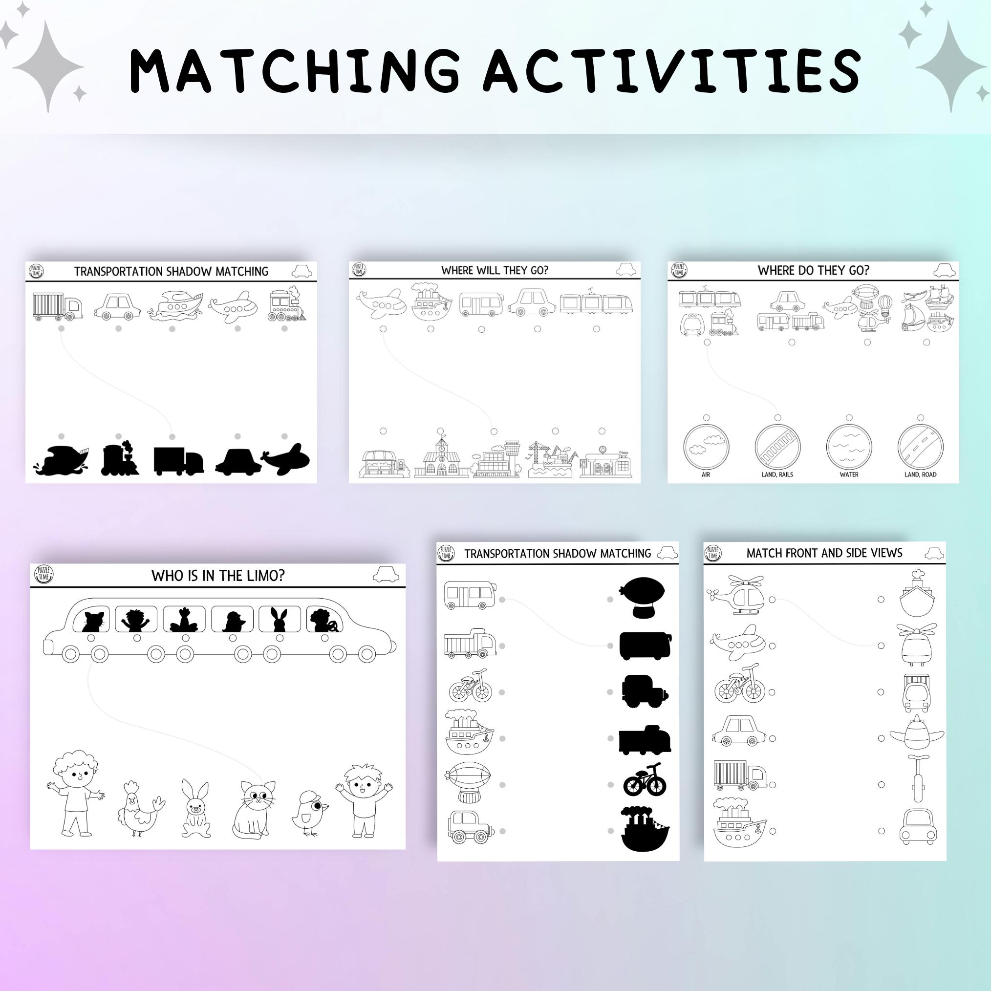 75 Printable Transportation Worksheets, Kindergarten Games, Educational ...