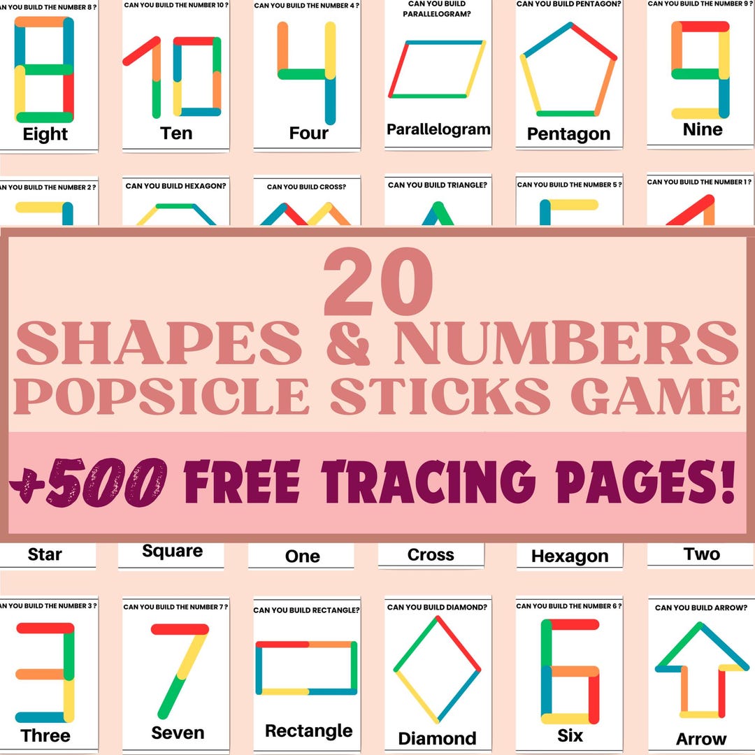 Popsicle Sticks Shapes Activity Game for Toddlers Montessori Printable ...