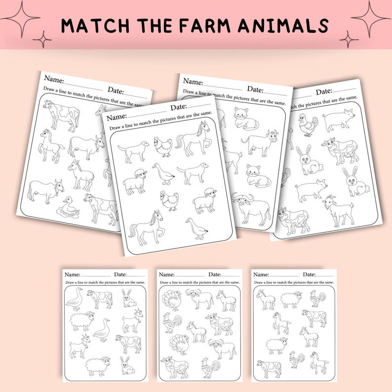 250+ Printable Matching Worksheets, Match the Picture, Kindergarten ...