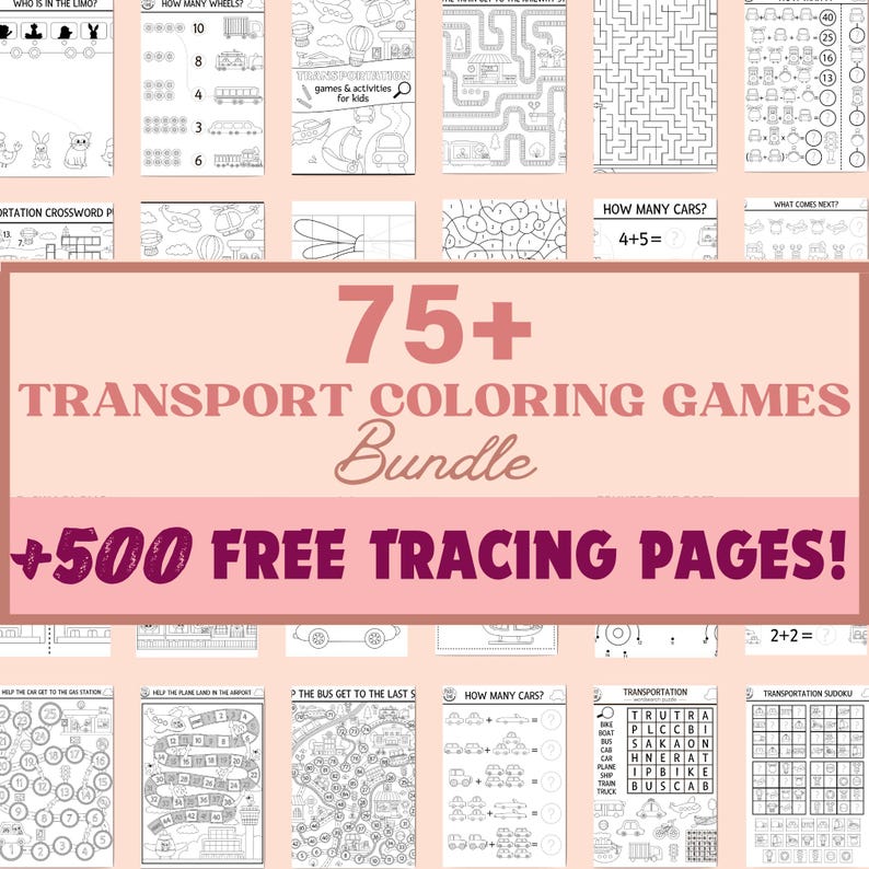 75 Printable Transportation Worksheets, Kindergarten Games, Educational ...