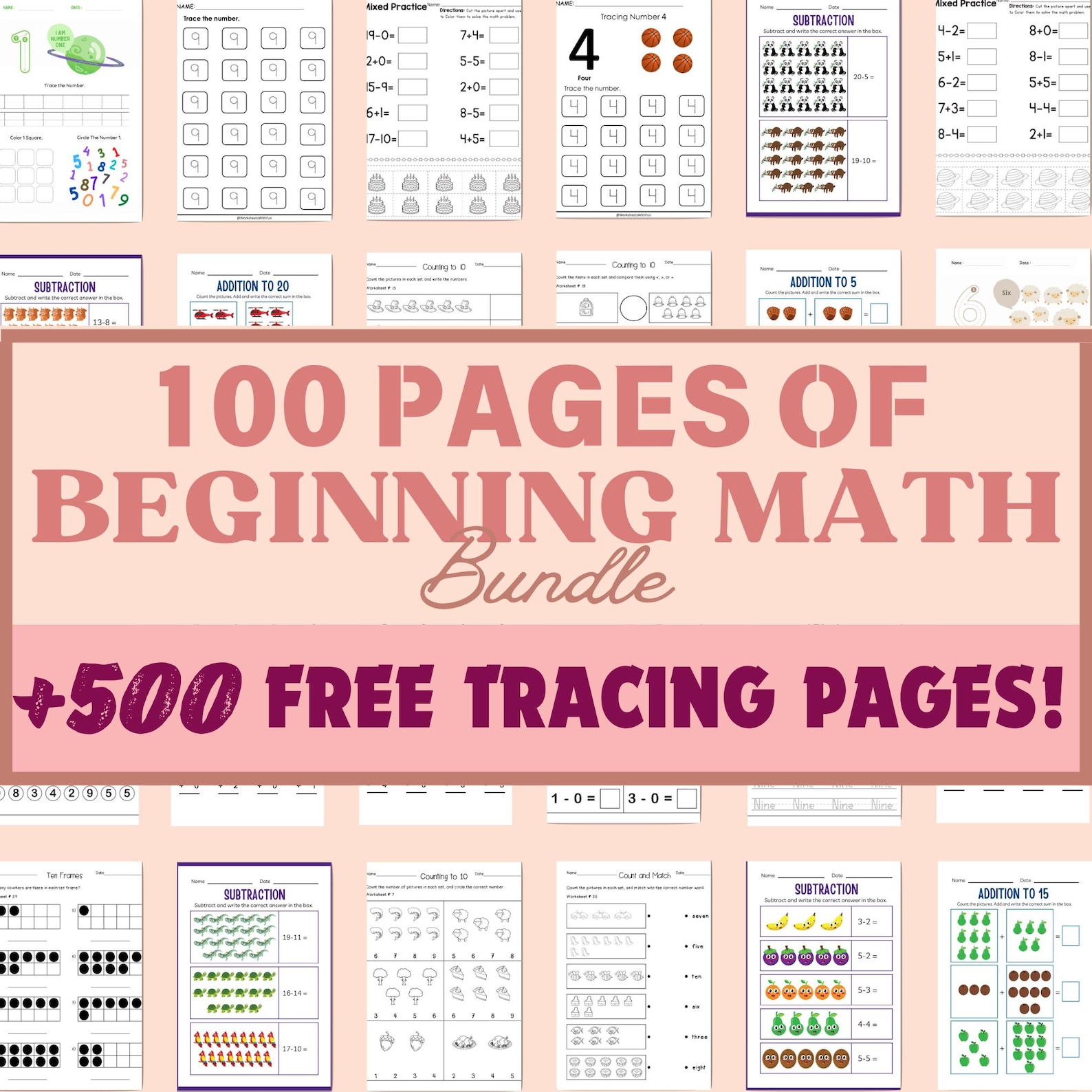 100 Preschool Math Worksheets, Beginning Math, Counting, Learning to ...