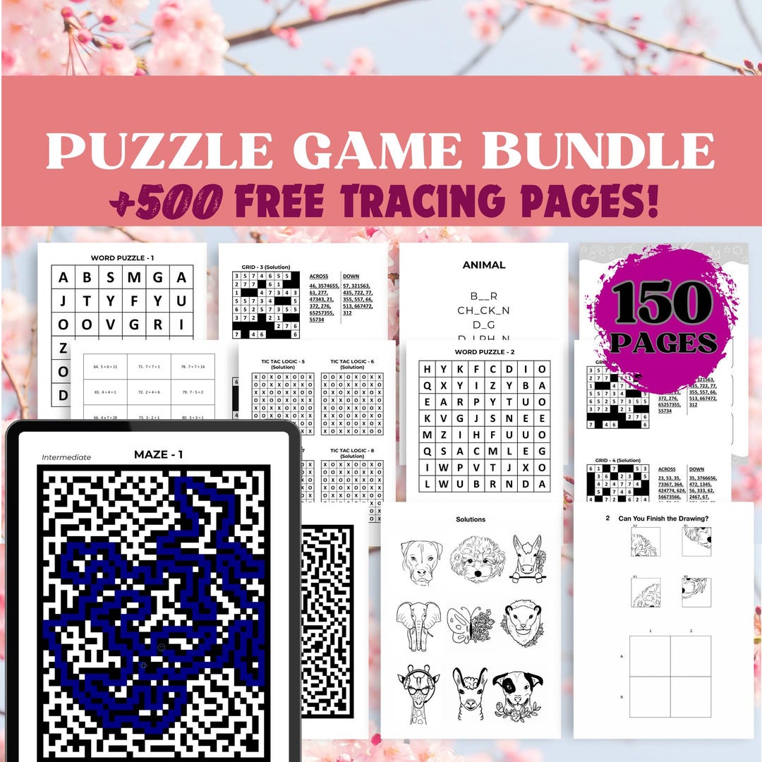 150+ Puzzle Games Bundle, Sudoku, Crossword, Word Search, Maze, Word ...