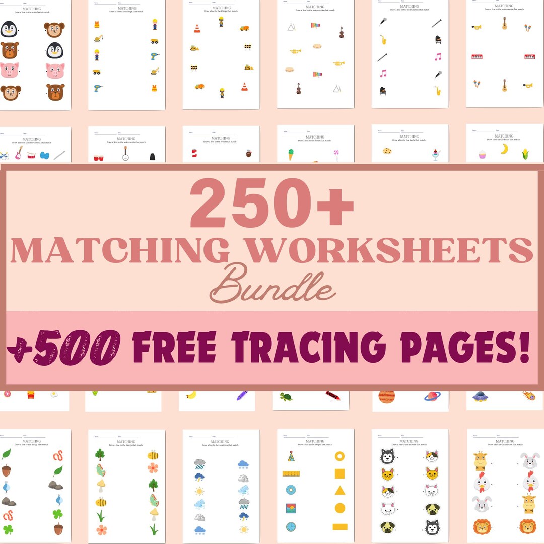 250+ Printable Matching Worksheets, Match the Picture, Kindergarten ...
