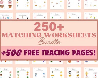50 Printable Matching Worksheets, Match the Picture, Kindergarten ...