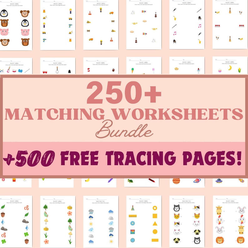 250+ Printable Matching Worksheets, Match the Picture, Kindergarten ...