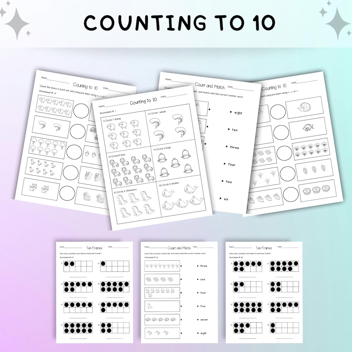 100 Preschool Math Worksheets, Beginning Math, Counting, Learning to ...