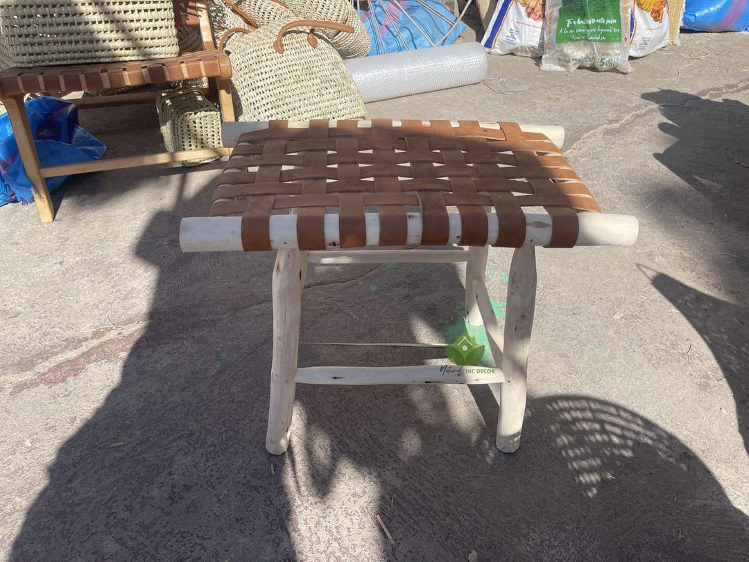 Entryway Bench, Boho Bench, Moroccan Bench With Leather, Natural Stool ...