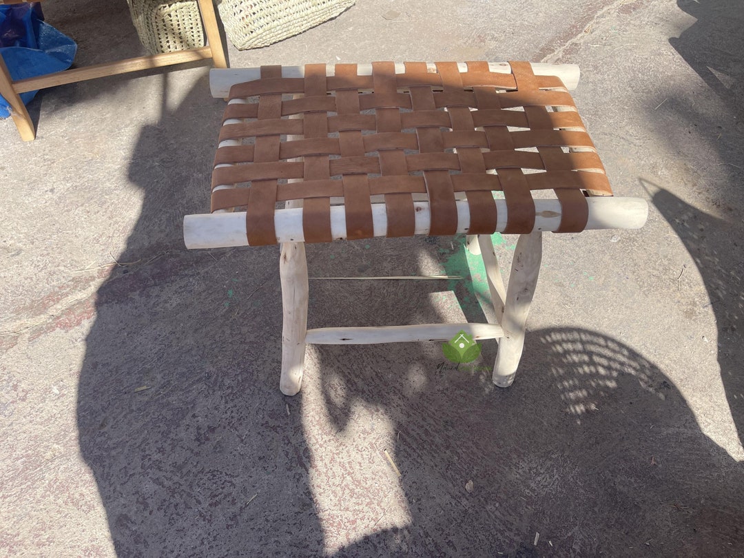 Moroccan Bench With Leather, Entryway Bench, Boho Bench, Natural Stool ...
