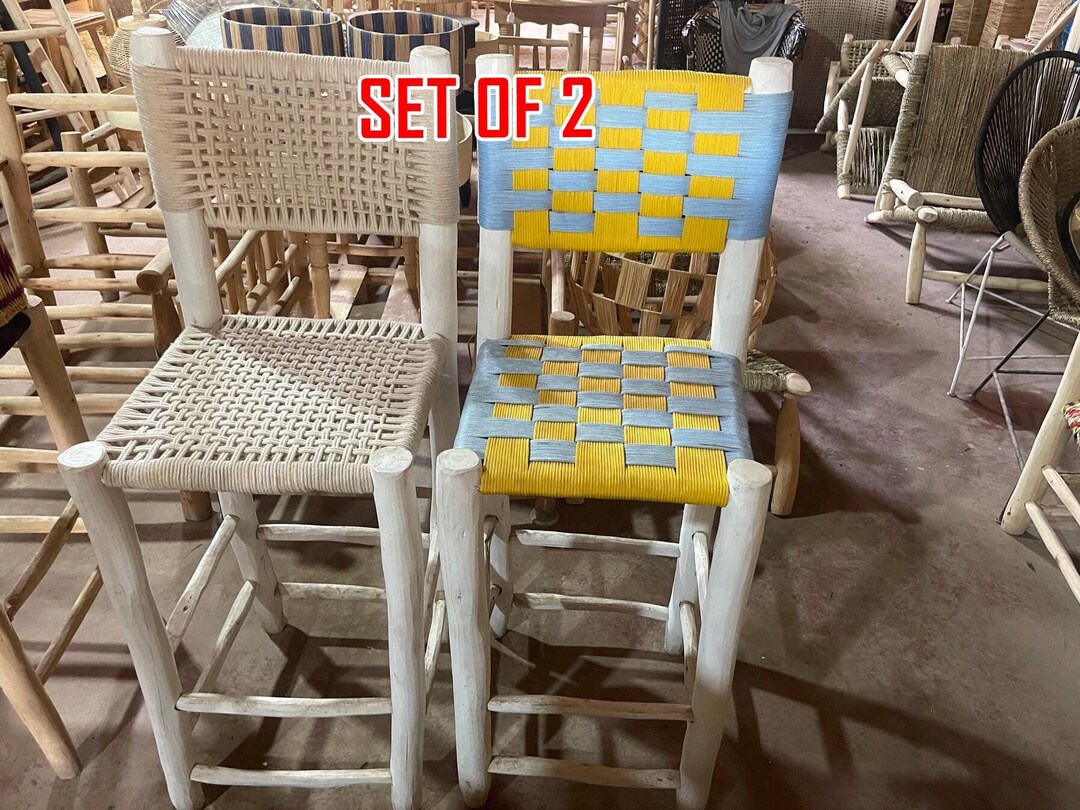 Set of 2 Chair Bar, Moroccan Stool Bar With Backrest, Counter Stool ...