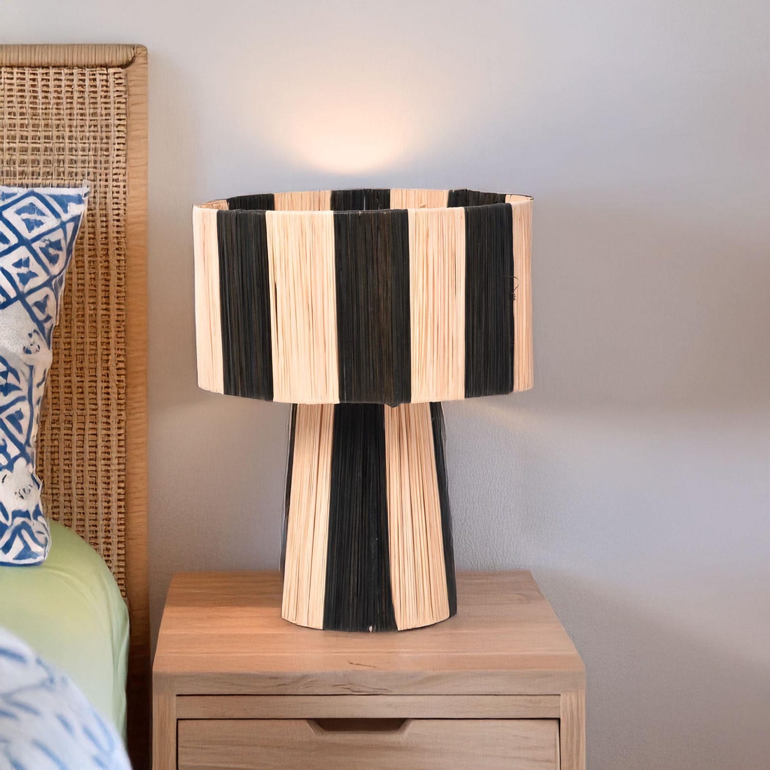 Handwoven Raffia Table Lamp: Bohemian Moroccan Desk Light - Etsy