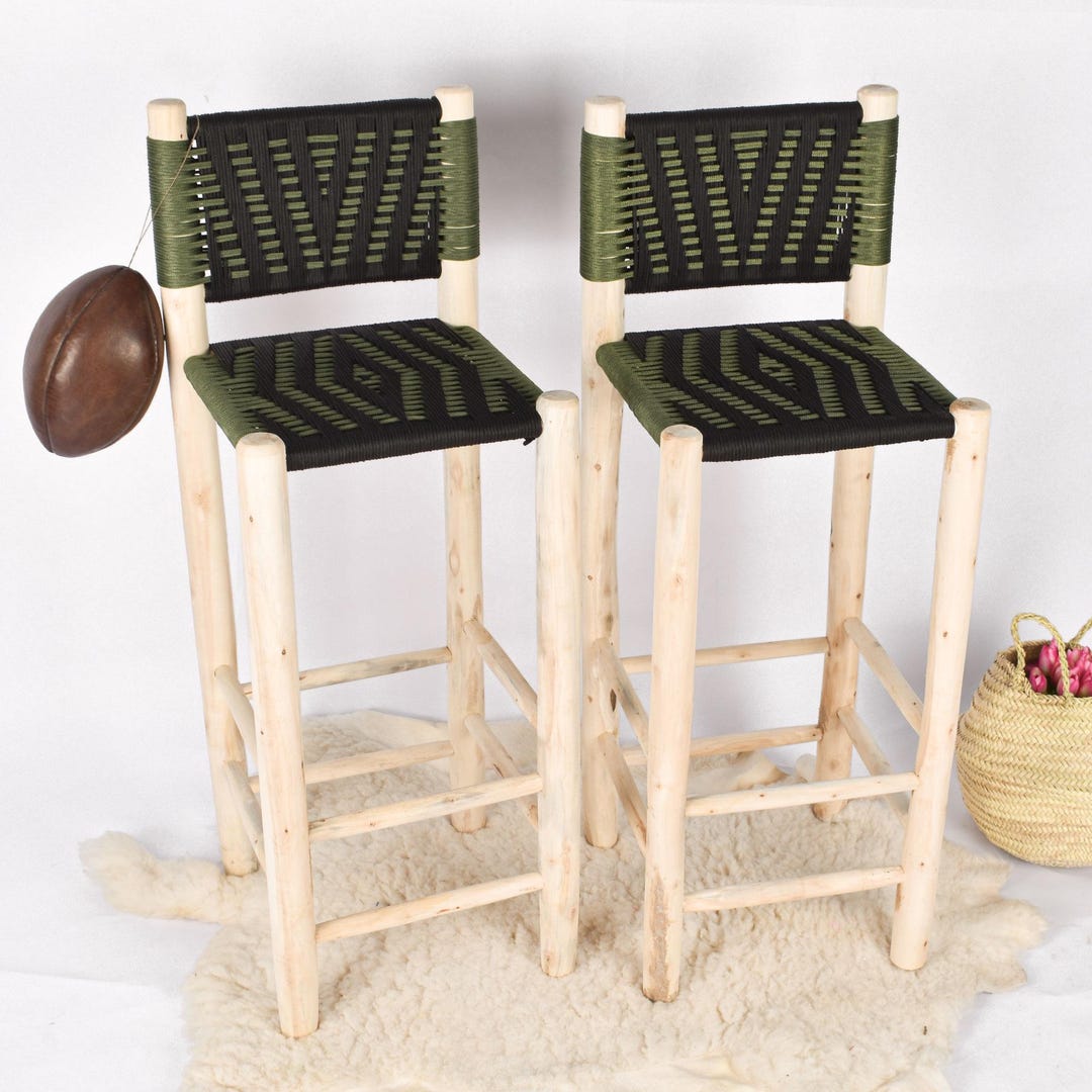 Handmade Moroccan Stool Bar: Laurel Wood Counter Stool With Backrest - Etsy