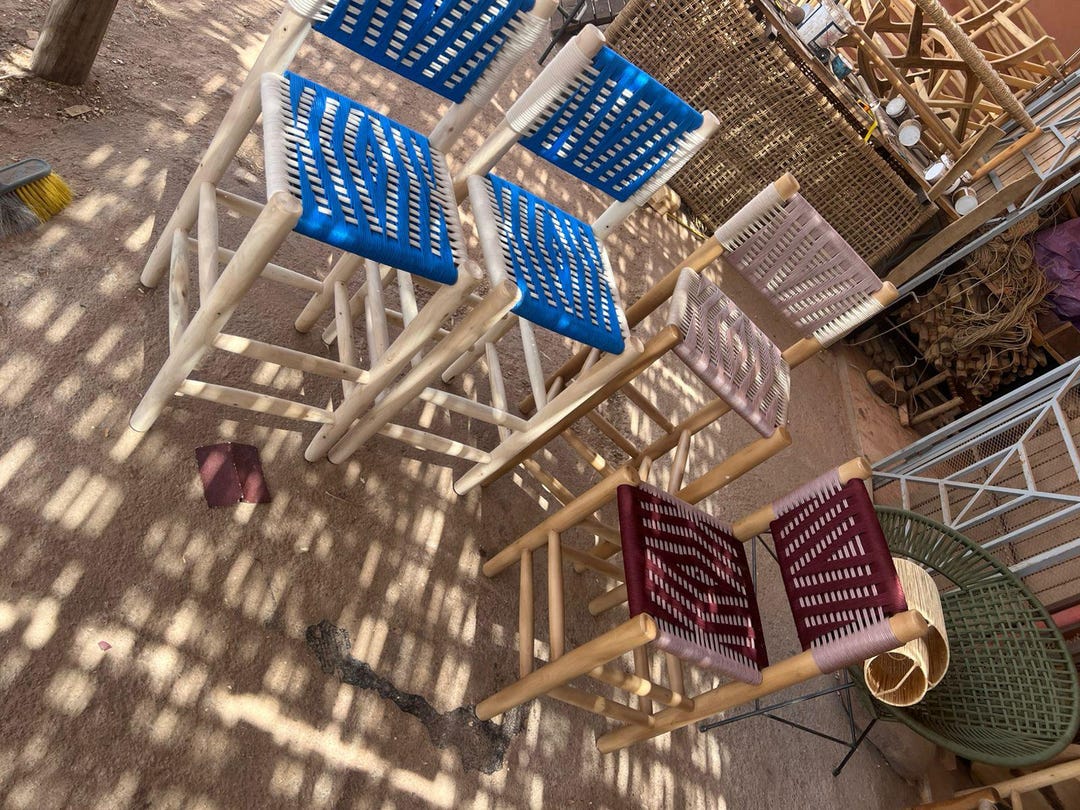 Handmade Moroccan Bar Stool With Back: Laurel Wood & Woven Rope - Etsy