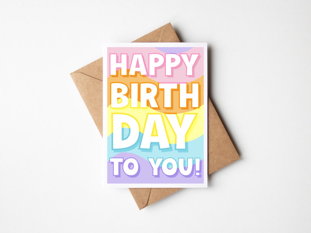 Happy Birthday Pastel Wave Card A6 Birthday Card Colourful Pastel ...