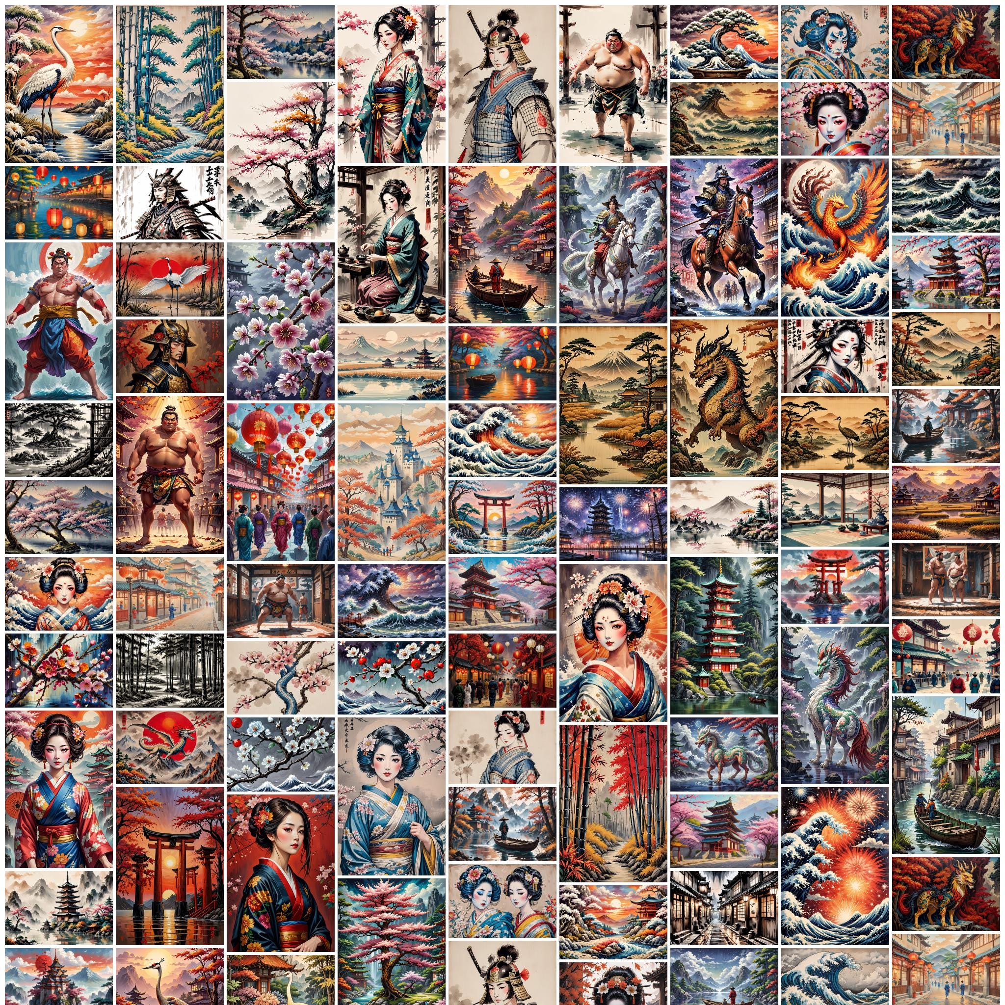 Maximalist Japanese Wall Art, Eclectic Vintage Gallery Wall Set ...