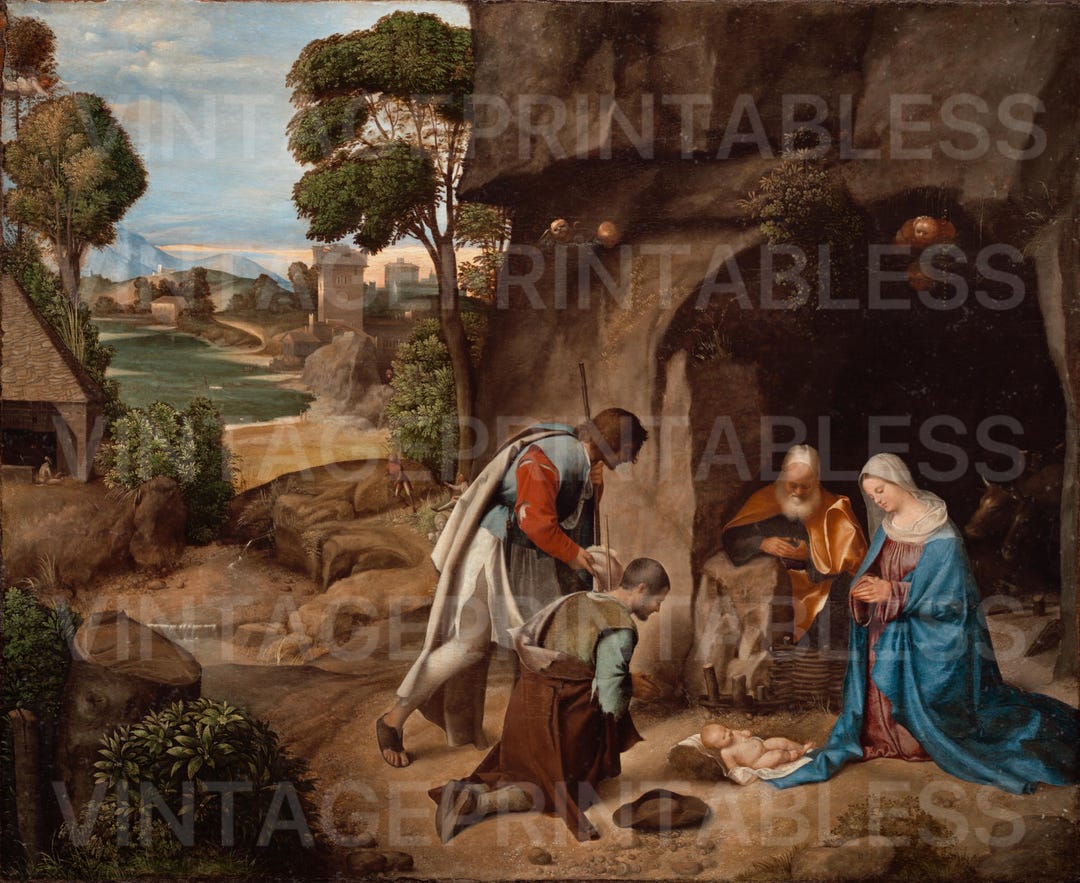 Shepherds Admiring Baby Jesus Painting - Etsy