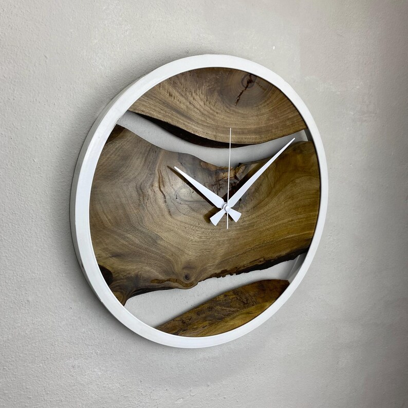 Custom Made Metal & Walnut Wood Wall Clock, Large Wood Clock, Live Edge Rustic Clock, Wooden ...