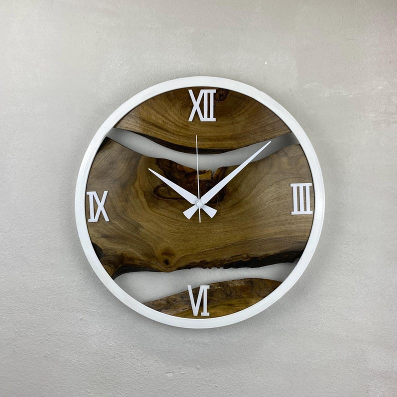 Custom Made Metal & Walnut Wood Wall Clock, Large Wood Clock, Live Edge Rustic Clock, Wooden ...