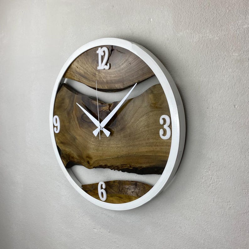 Custom Made Metal & Walnut Wood Wall Clock, Large Wood Clock, Live Edge Rustic Clock, Wooden ...