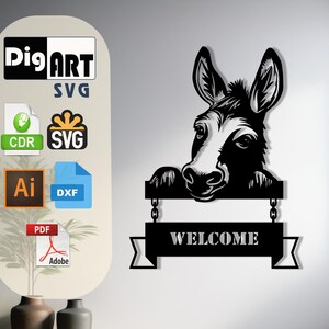 Farm Animal Donkey Welcome Sign Laser Cut Vector Design SVG, DXF, Ai ...