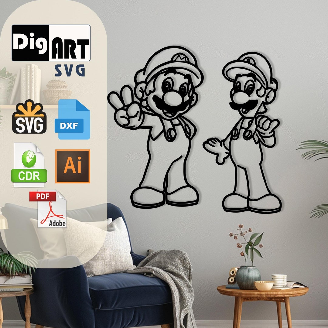 Mario Bros Super Mario and Luigi Laser Cut, Vector Files– SVG, DXF, Ai ...