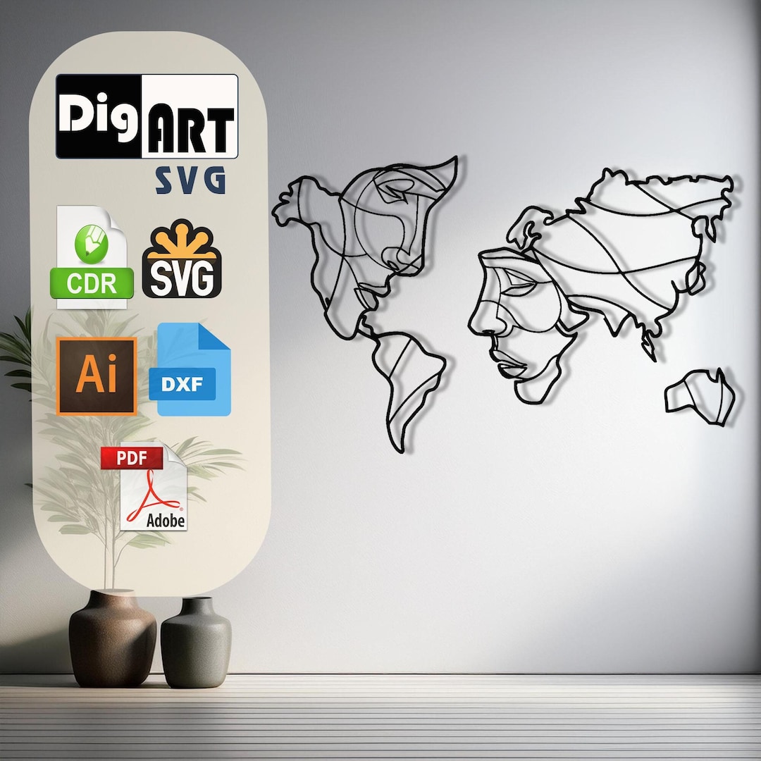 Decorative World Map Human Laser Cut Vector Design – SVG, DXF, Ai, Pdf ...
