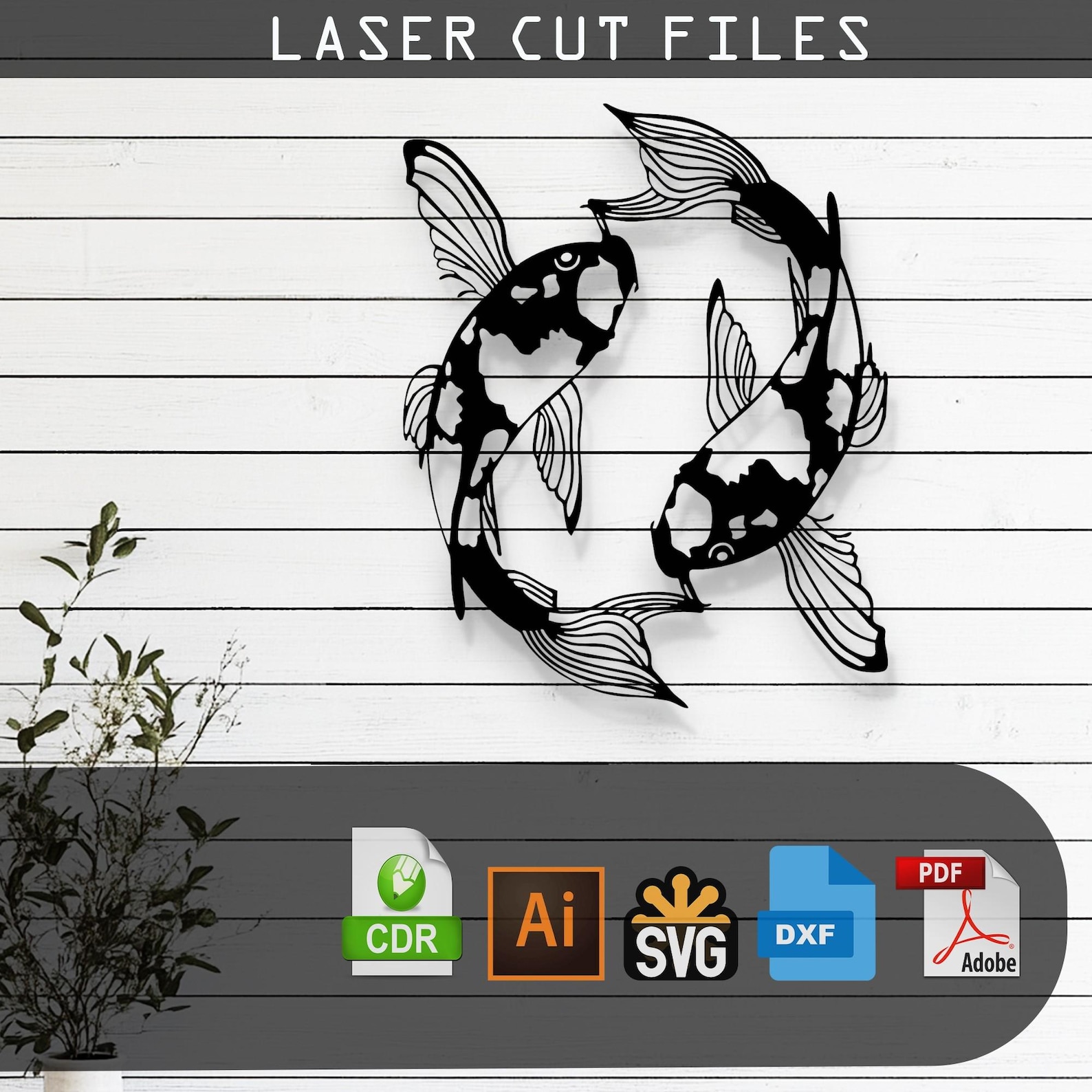 Decorative Koi Fish Silhouette Laser Cut, Vector Files – SVG, DXF, Ai ...