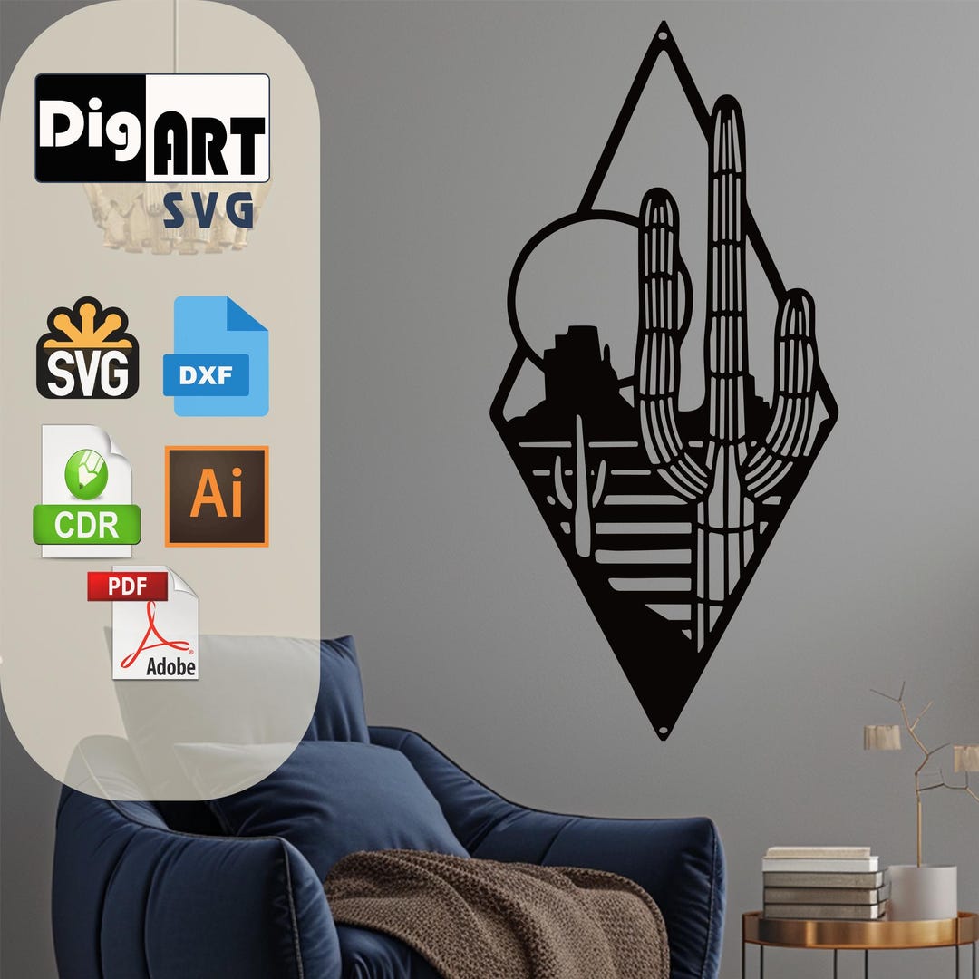 Cactus Laser Cut SVG/DXF File Metal Art Wall Art, Engraving Decal ...