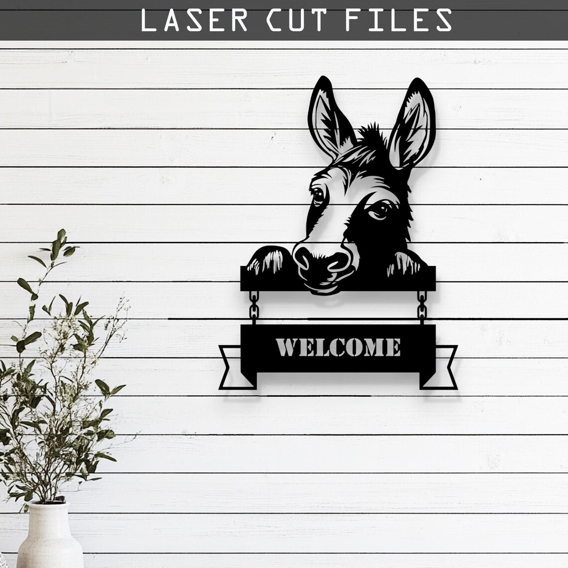 Farm Animal Donkey Welcome Sign Laser Cut Vector Design –SVG, DXF, Ai ...