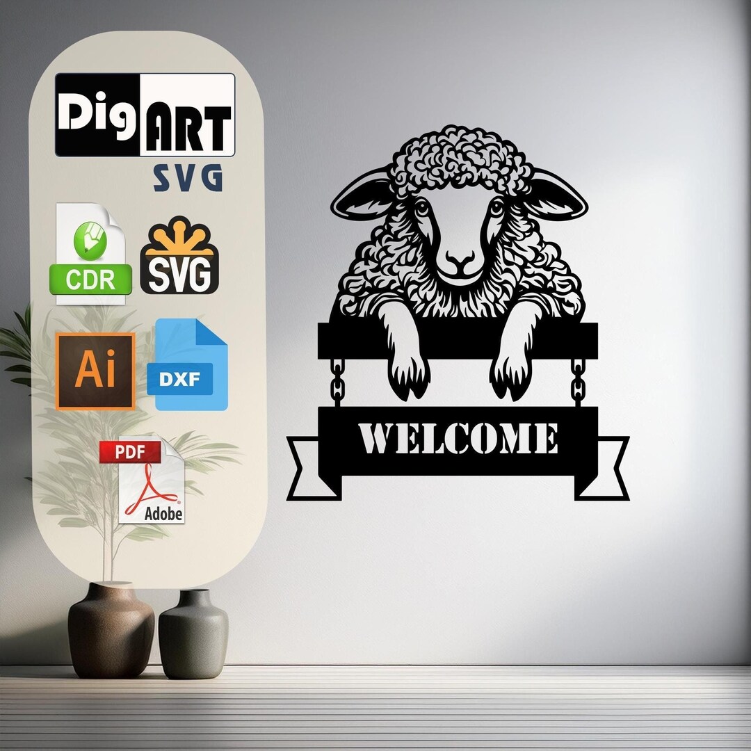 Farm Animal Sheep Welcome Sign Laser Cut Vector Design –SVG, DXF, Ai ...