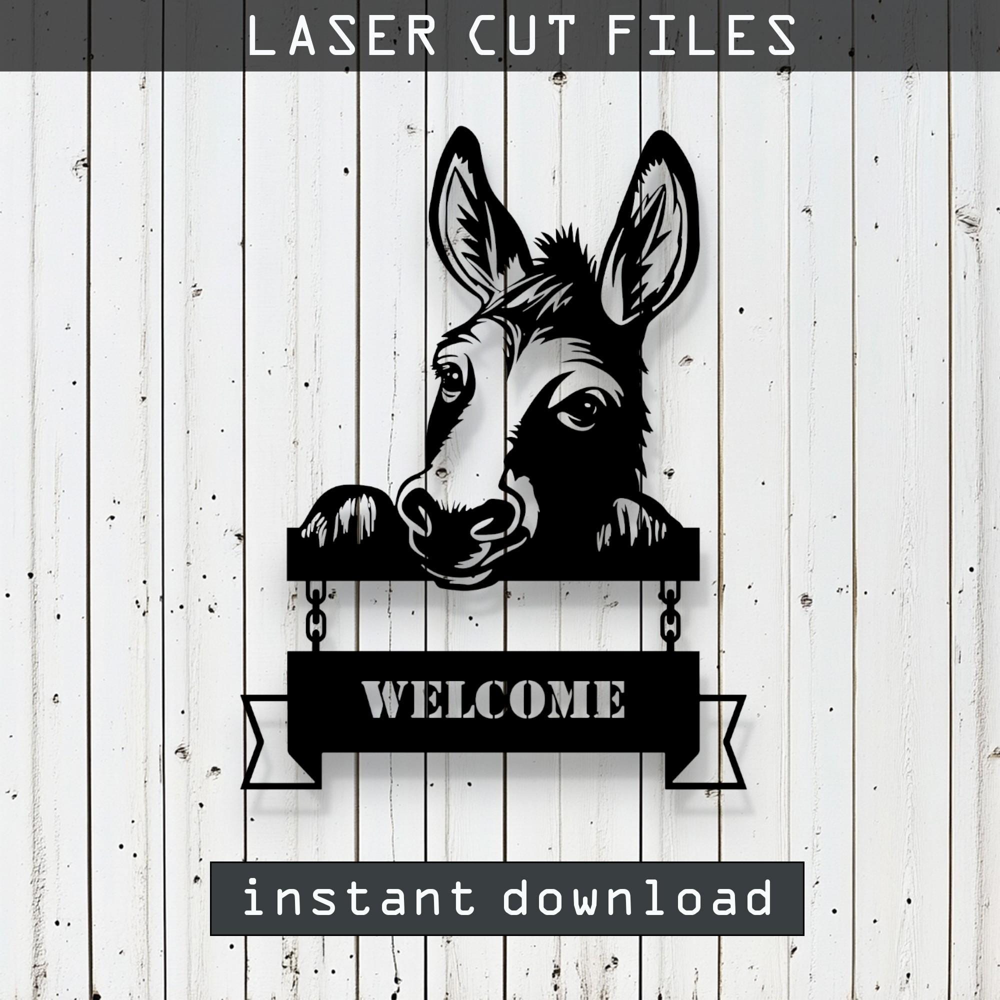 Farm Animal Donkey Welcome Sign Laser Cut Vector Design –SVG, DXF, Ai ...