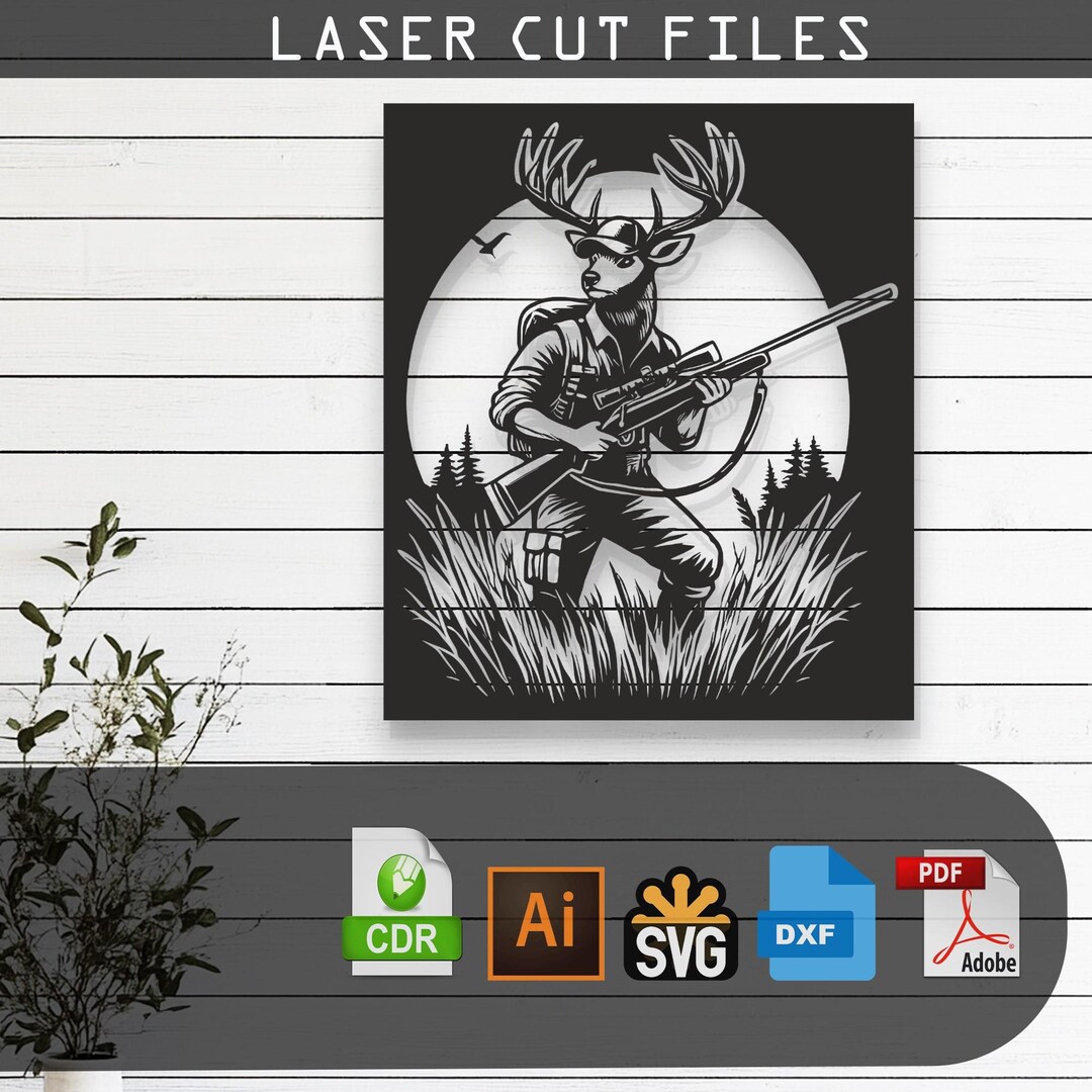 Decorative Deer Hunting Laser Cut, Vector Files - SVG, DXF, Ai, Pdf ...